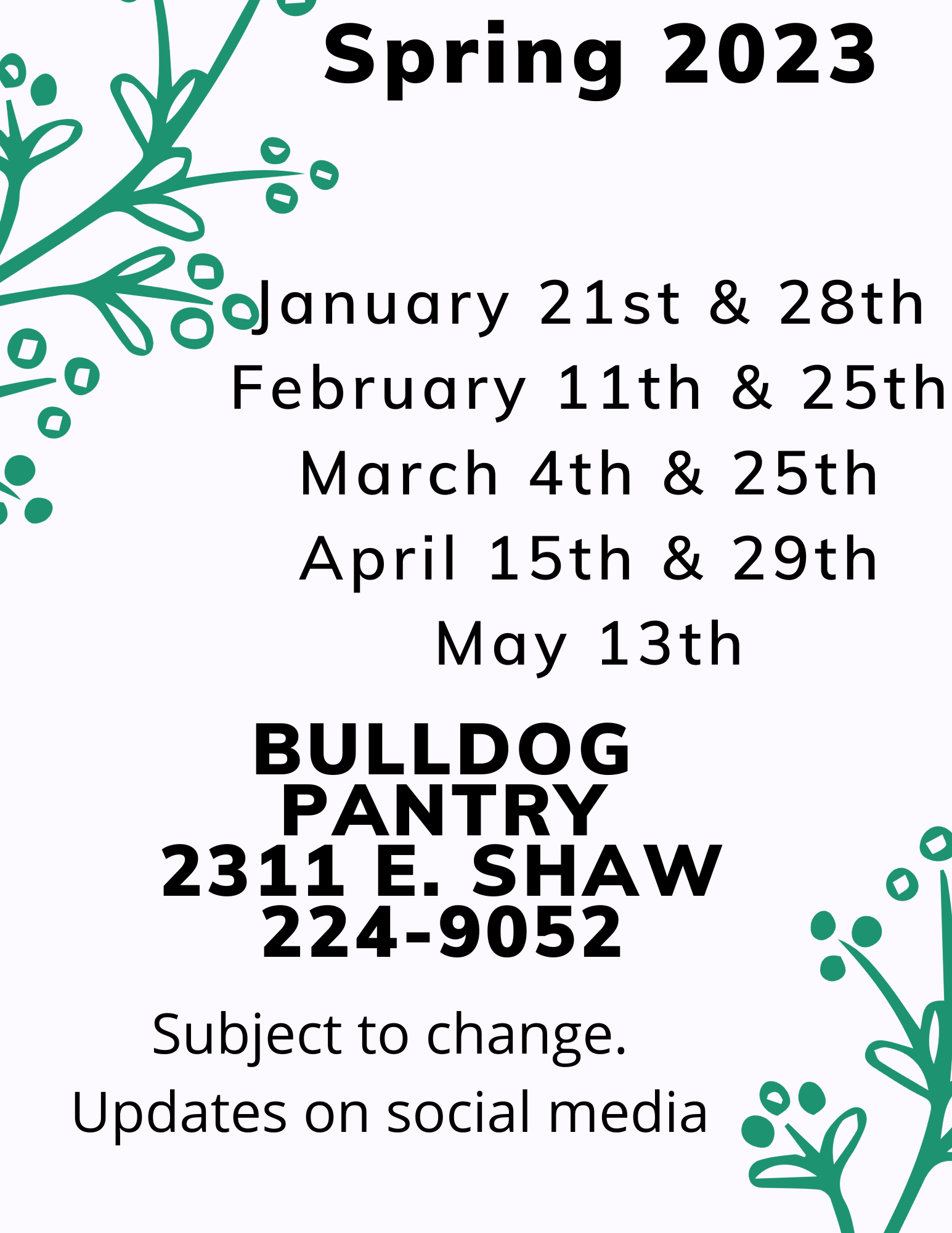 Spring 2023 Schedule